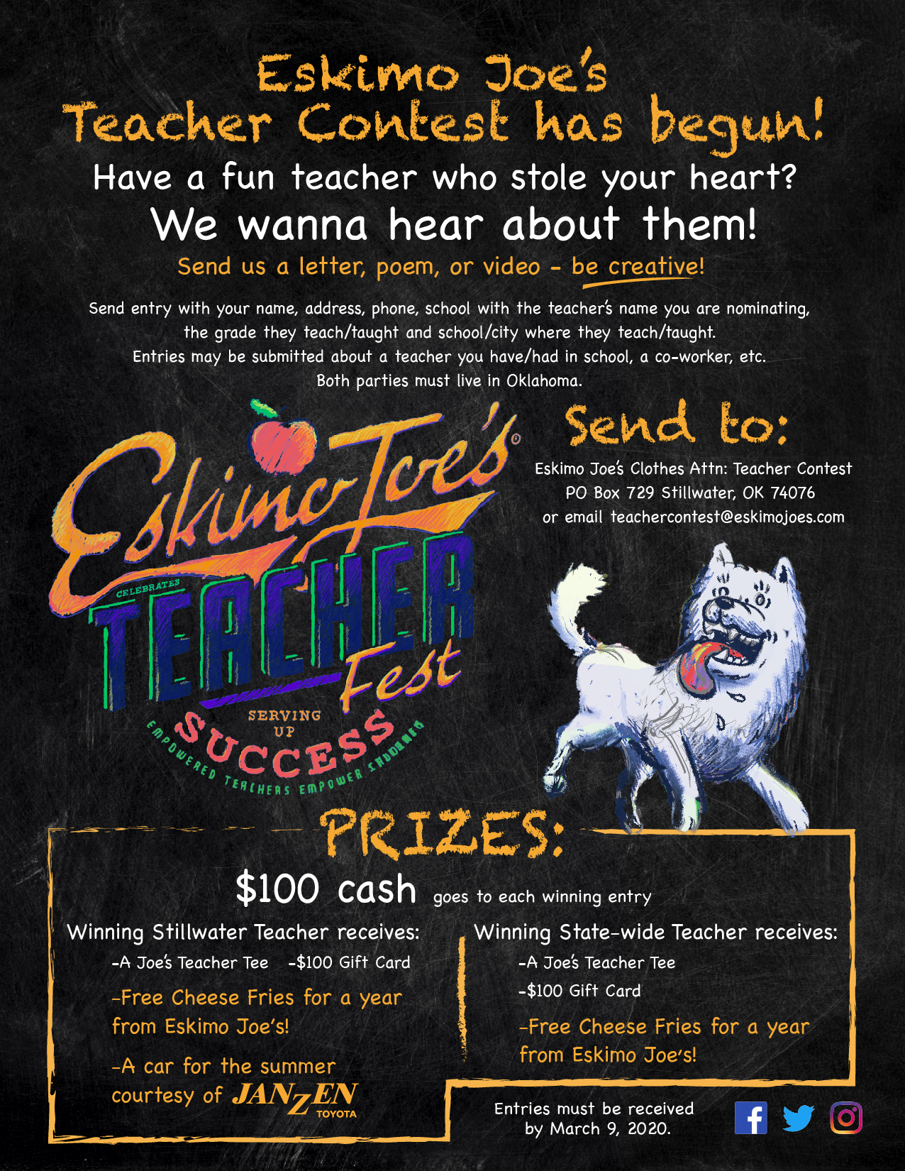Eskimo Joe's Celebrates Teachers contest | Eskimo Joe's
