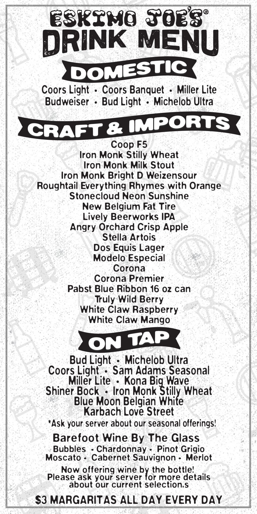 Bar Menu – Eskimo Joe's
